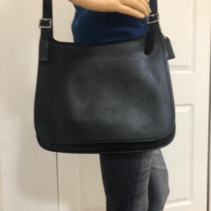 Vintage Coach Black Leather Slim Buckle Crossbody Hippie Flap Bag Style ...