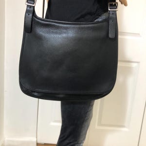 Vintage Coach Black Leather Slim Buckle Crossbody Hippie Flap Bag Style ...