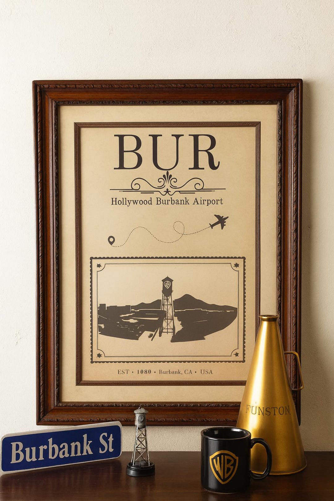 BUR Airport Code Poster Hollywood Burbank Airport Vintage Travel Wall ...