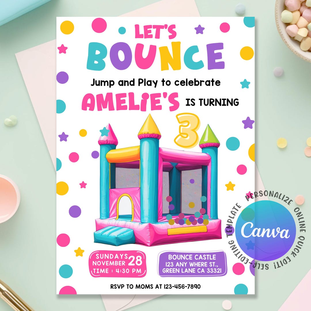 Bounce House Birthday Invitation, Bounce House Birthday Kids Park Party ...