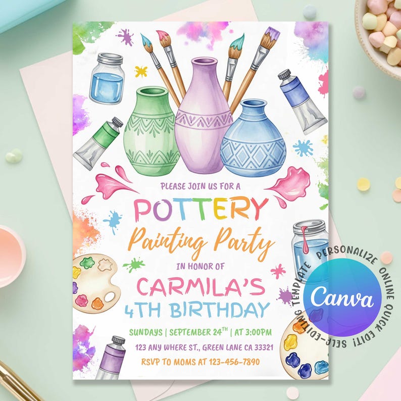 Pottery Painting Birthday Invitation, Pottery Painting Party Birthday ...
