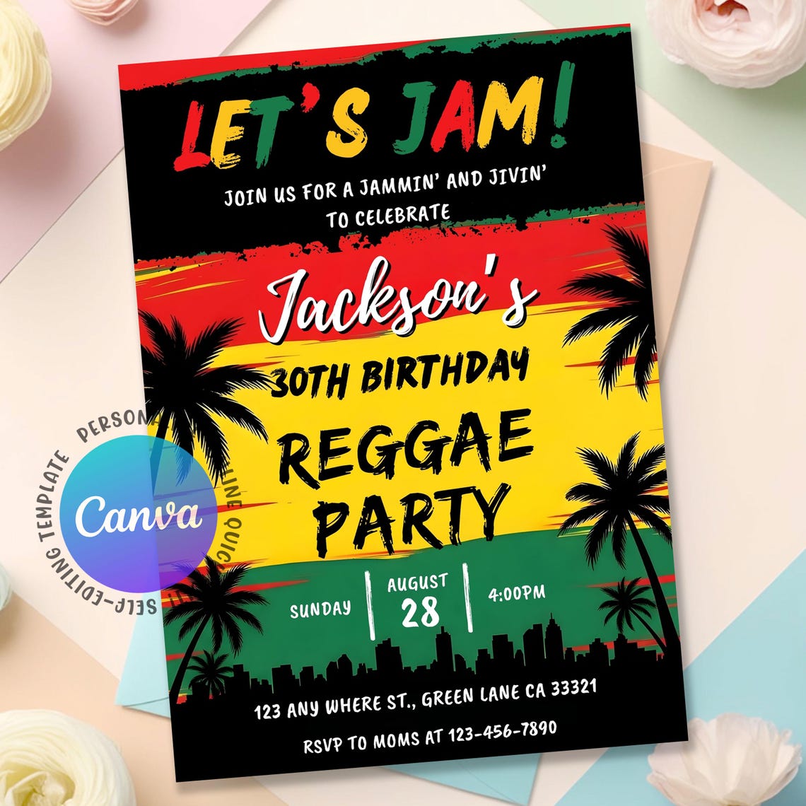 Reggae Birthday Invitation, Reggae Adult Invitation Birthday Invite ...
