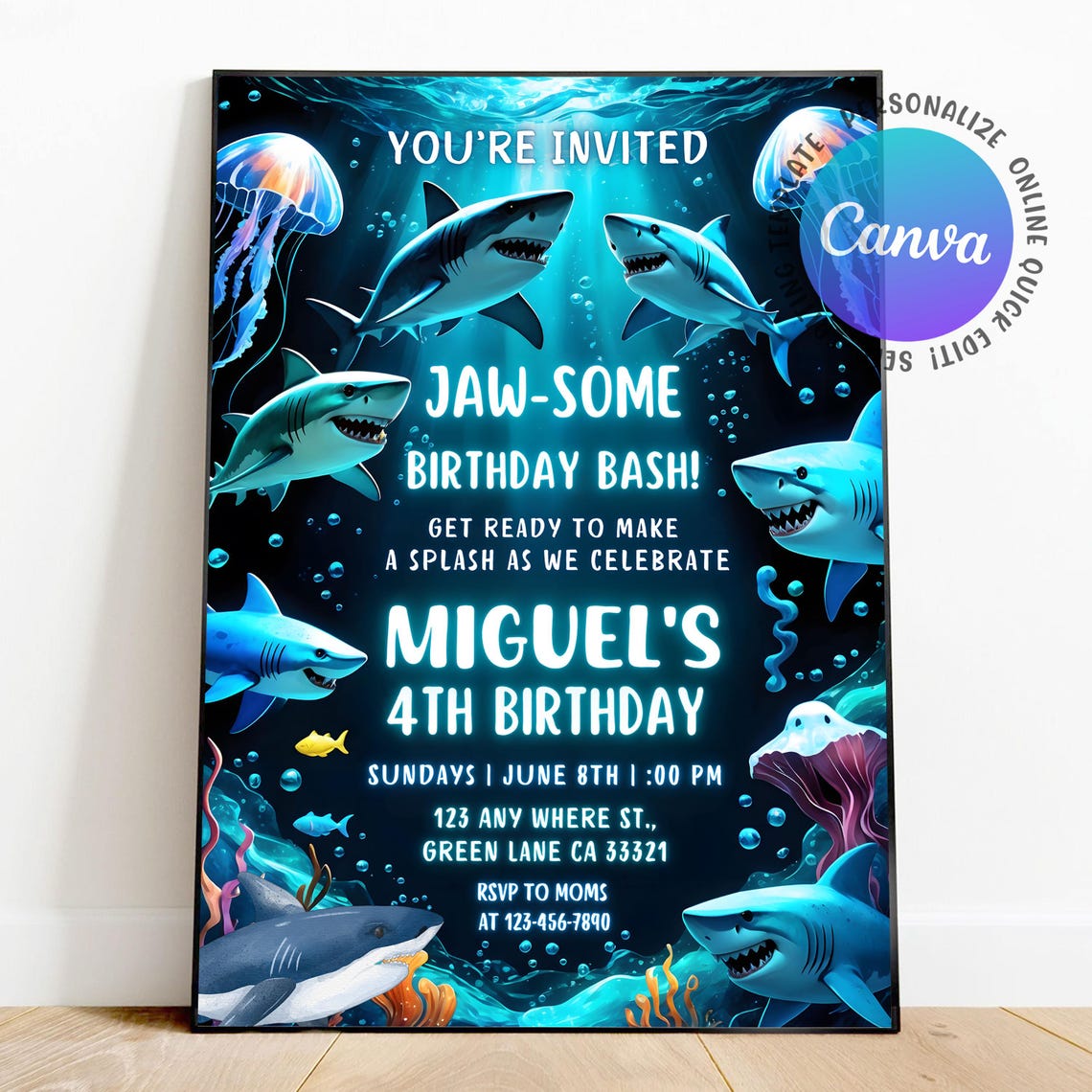 Shark Birthday Invitation, Sharktastic Birthday Invitation, Under the ...