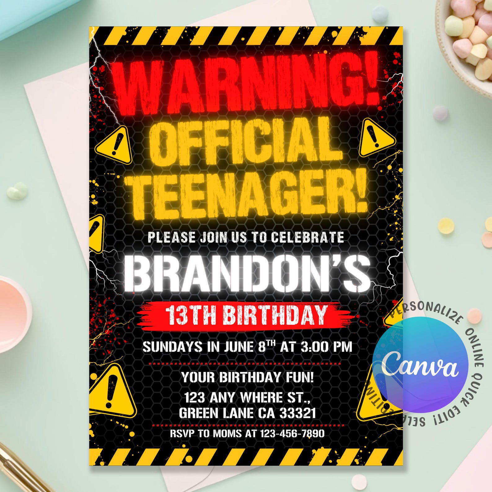 Warning Official Teenager 13th Birthday Boy Invitation, Teenager 13th ...