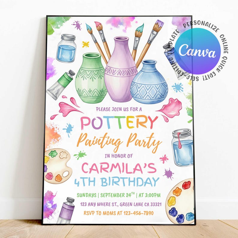 Pottery Painting Birthday Invitation, Pottery Painting Party Birthday ...