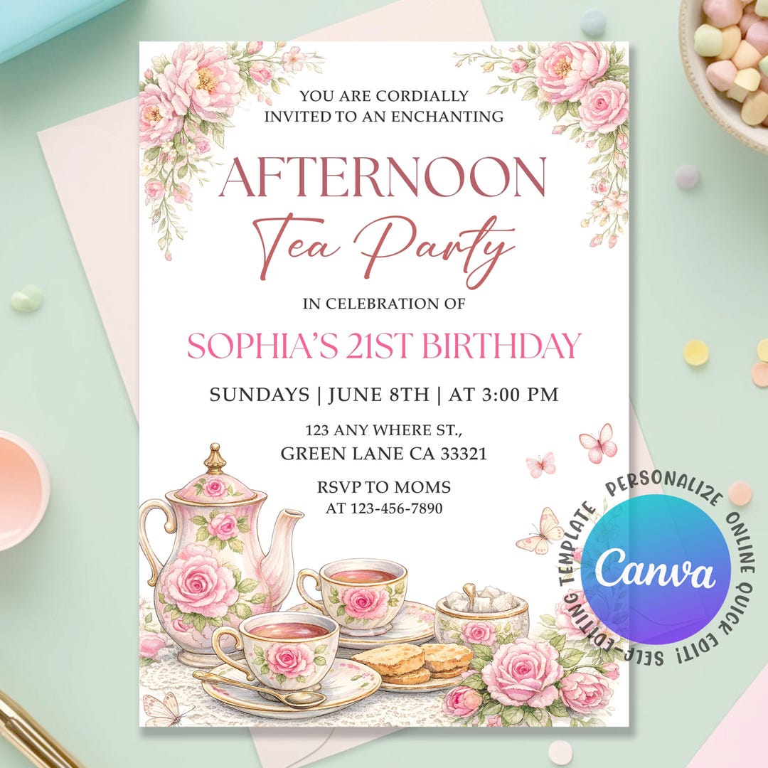 Afternoon Tea Birthday Invitation, Tea Party Birthday Invitation, Girl ...