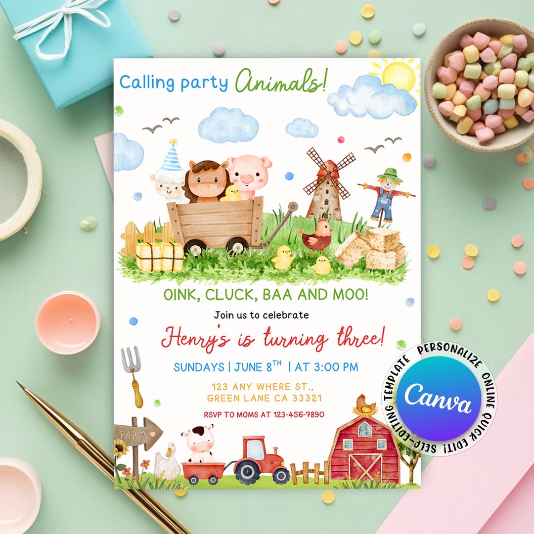 Farm Birthday Invitation, Farm Animals Birthday Invite, Barnyard ...
