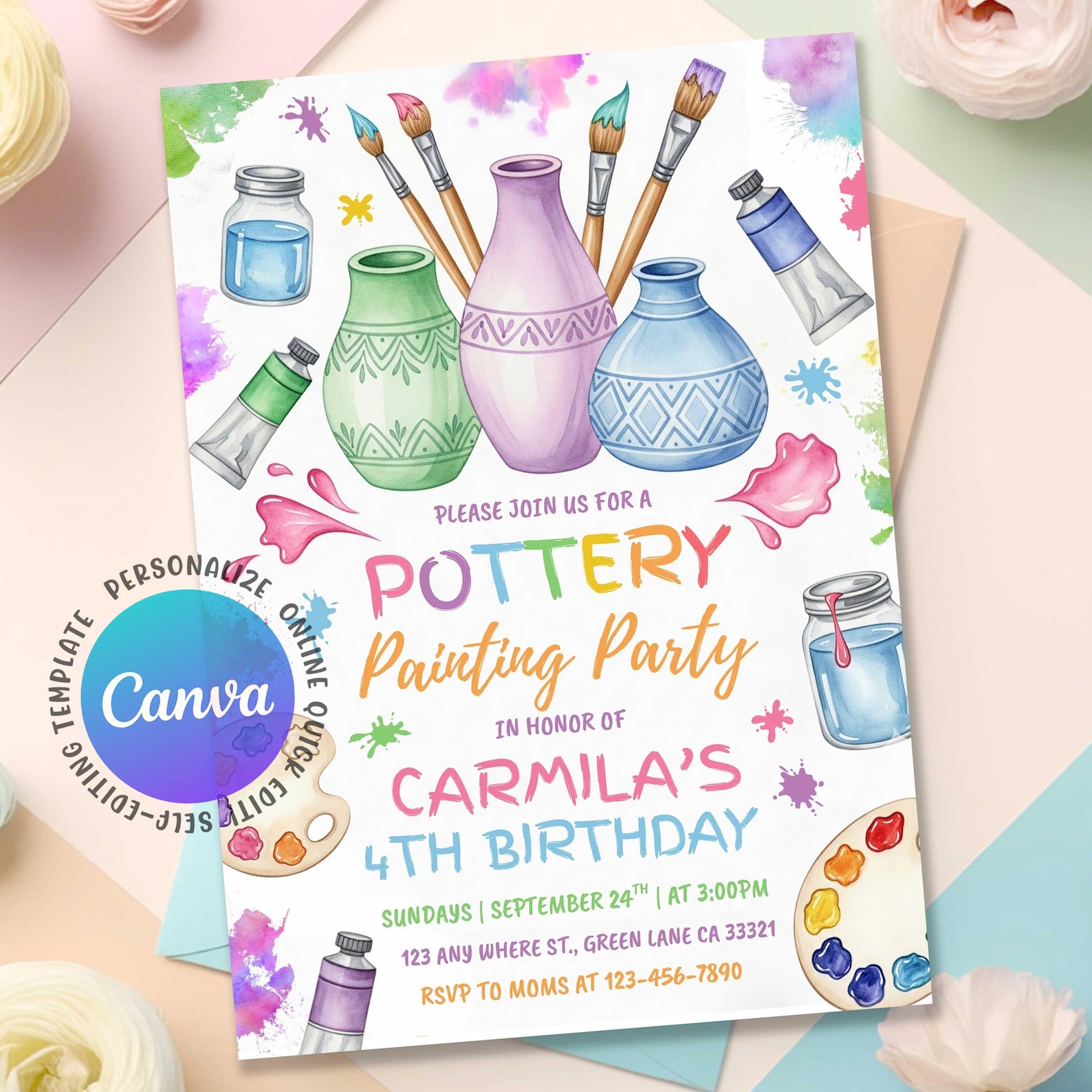 Pottery Painting Birthday Invitation, Pottery Painting Party Birthday ...
