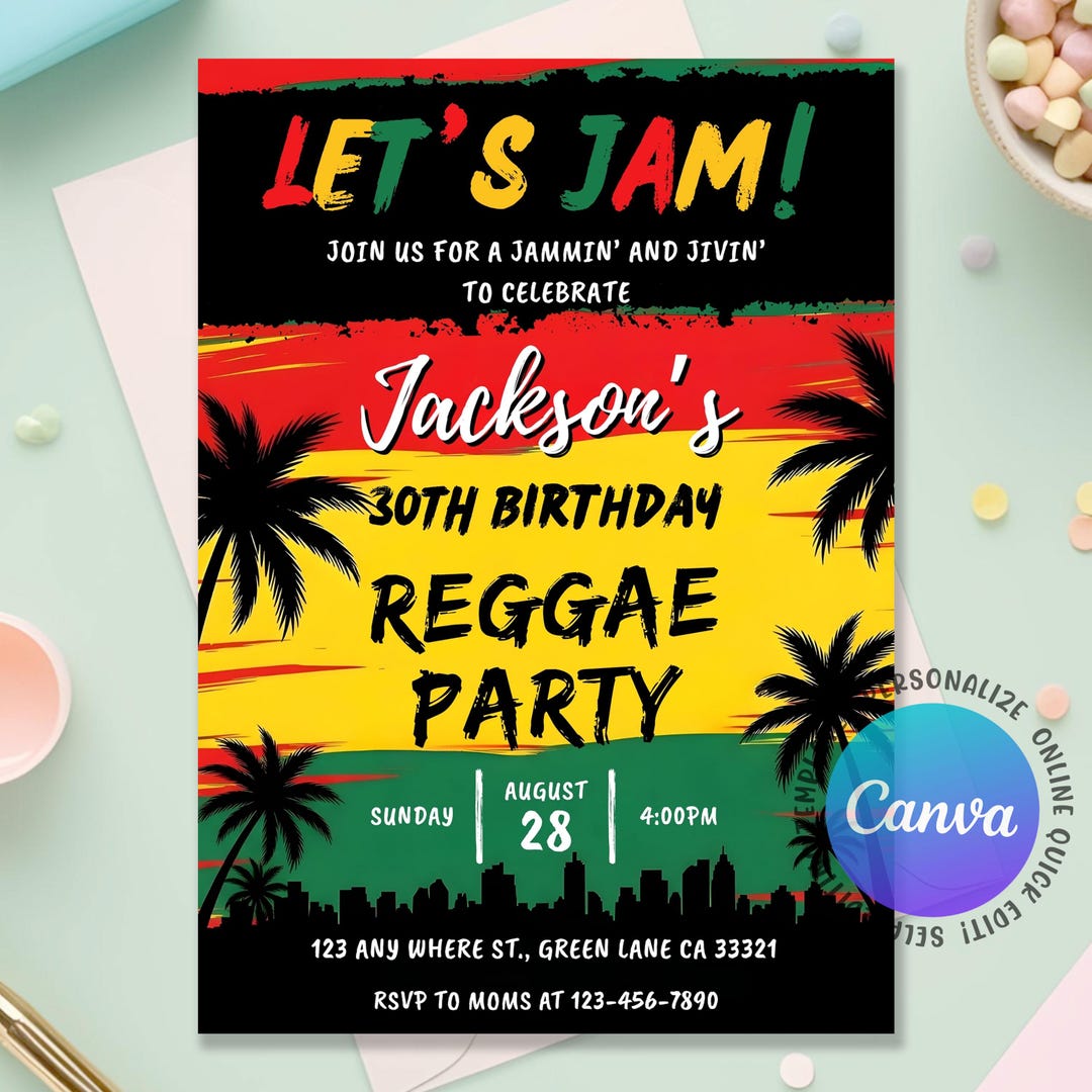 Reggae Birthday Invitation, Reggae Adult Invitation Birthday Invite ...