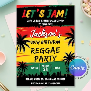 Reggae Birthday Invitation, Reggae Adult Invitation Birthday Invite ...