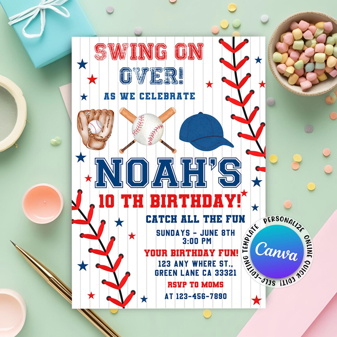 Baseball Birthday Party Invitation, Sports Birthday Invitation ...