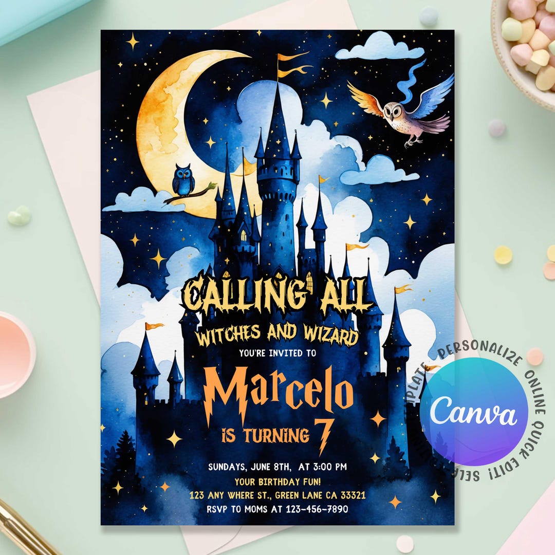 Wizards Witches Birthday Invitation, Magical Birthday Invite, Wizarding ...