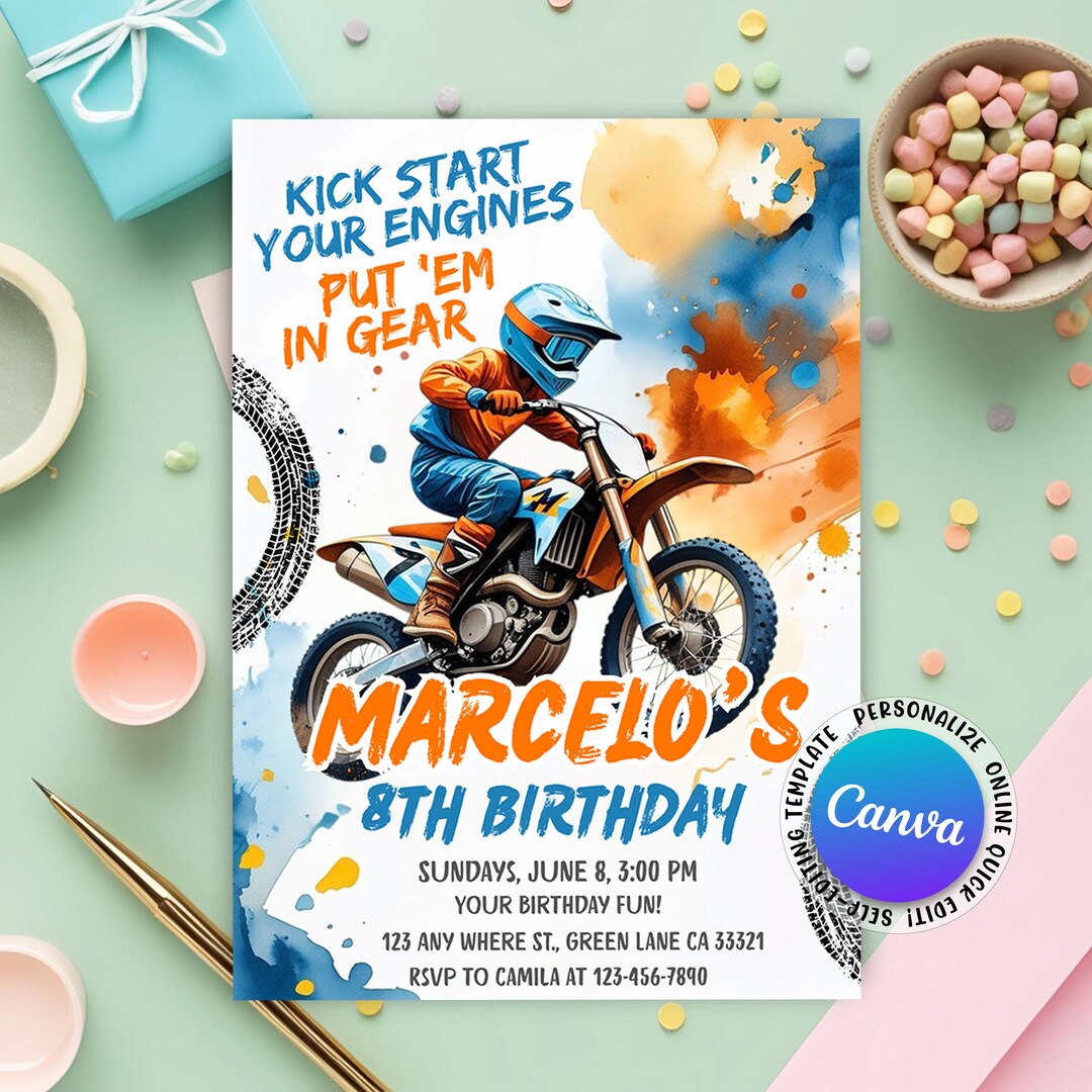 Dirt Bike Birthday Invitation, Motocross Racing Invitation, Motocross ...