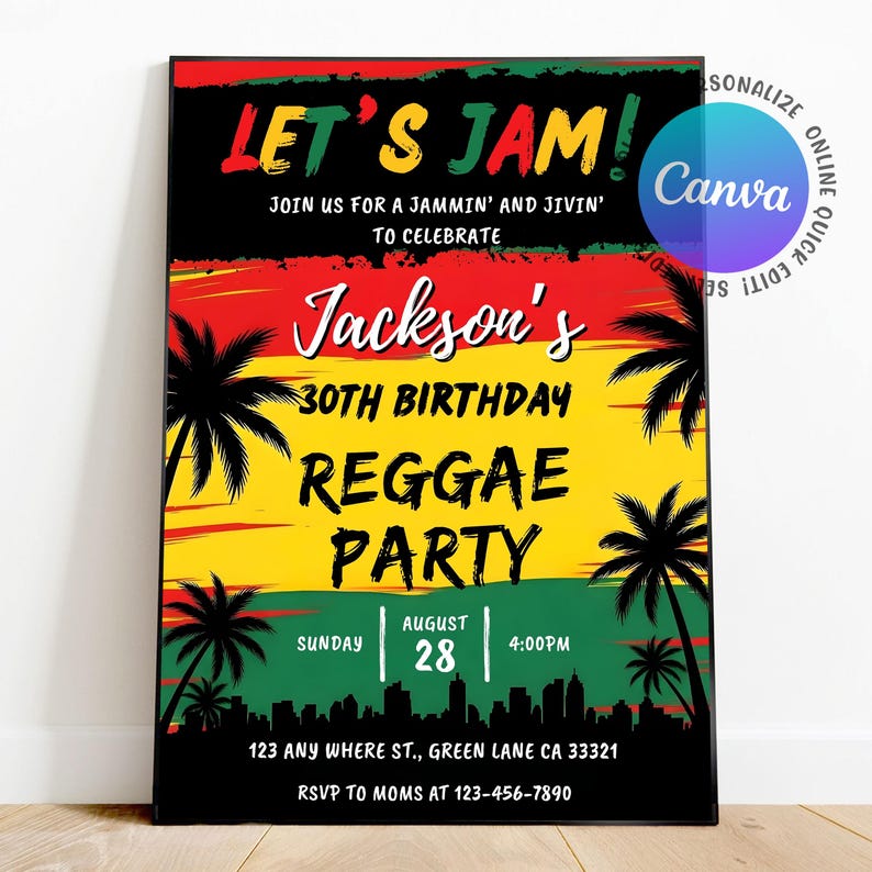 Reggae Birthday Invitation, Reggae Adult Invitation Birthday Invite ...