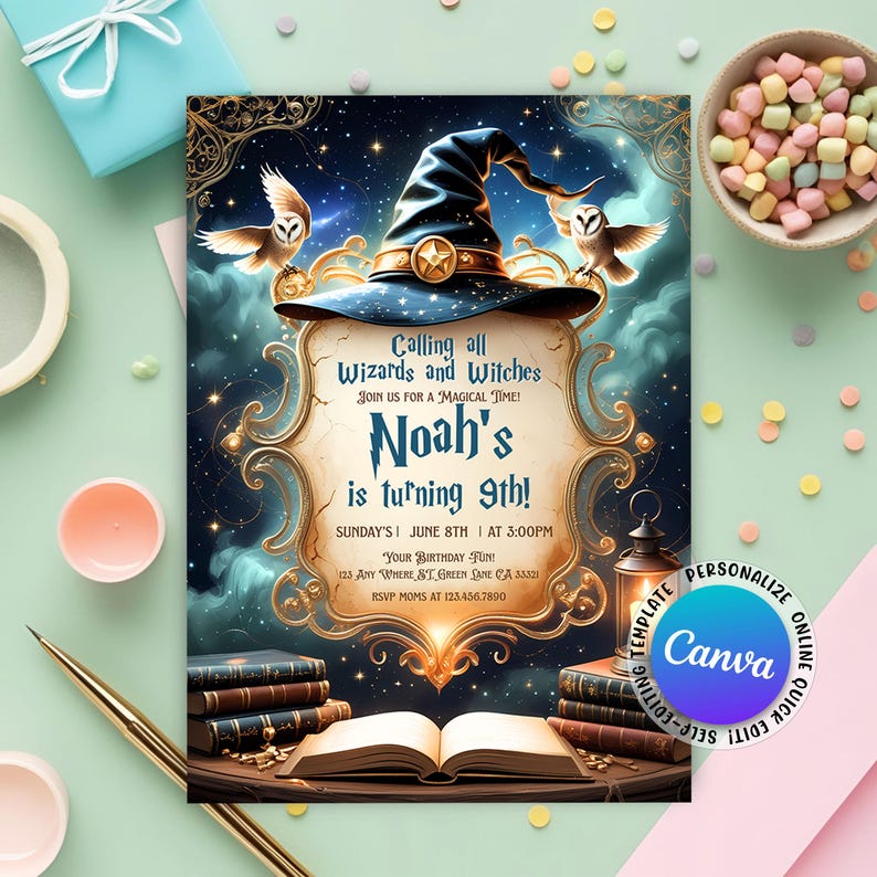 Magical Birthday Invitation, Wizards Witches Birthday Invitation, Magic ...