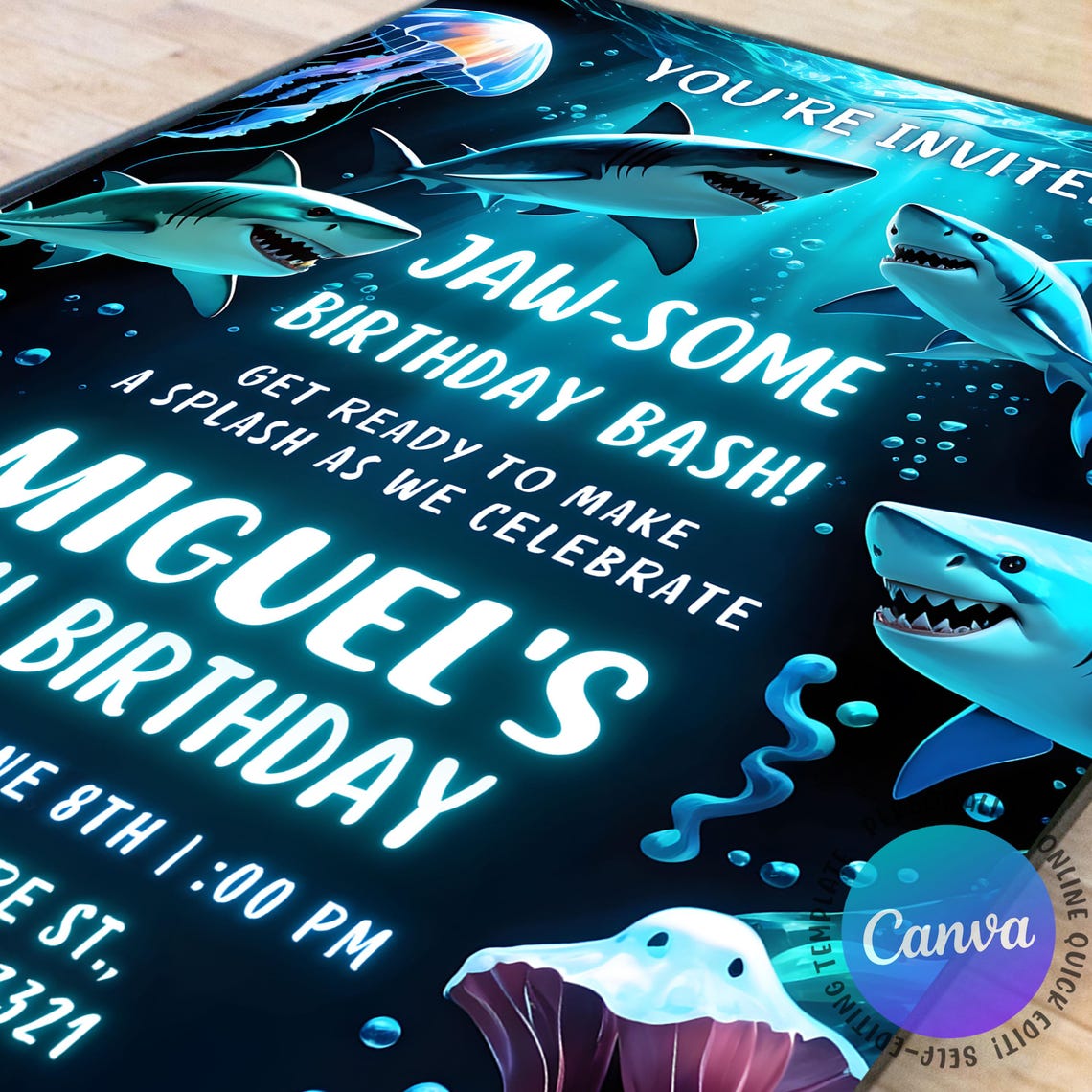 Shark Birthday Invitation, Sharktastic Birthday Invitation, Under the ...