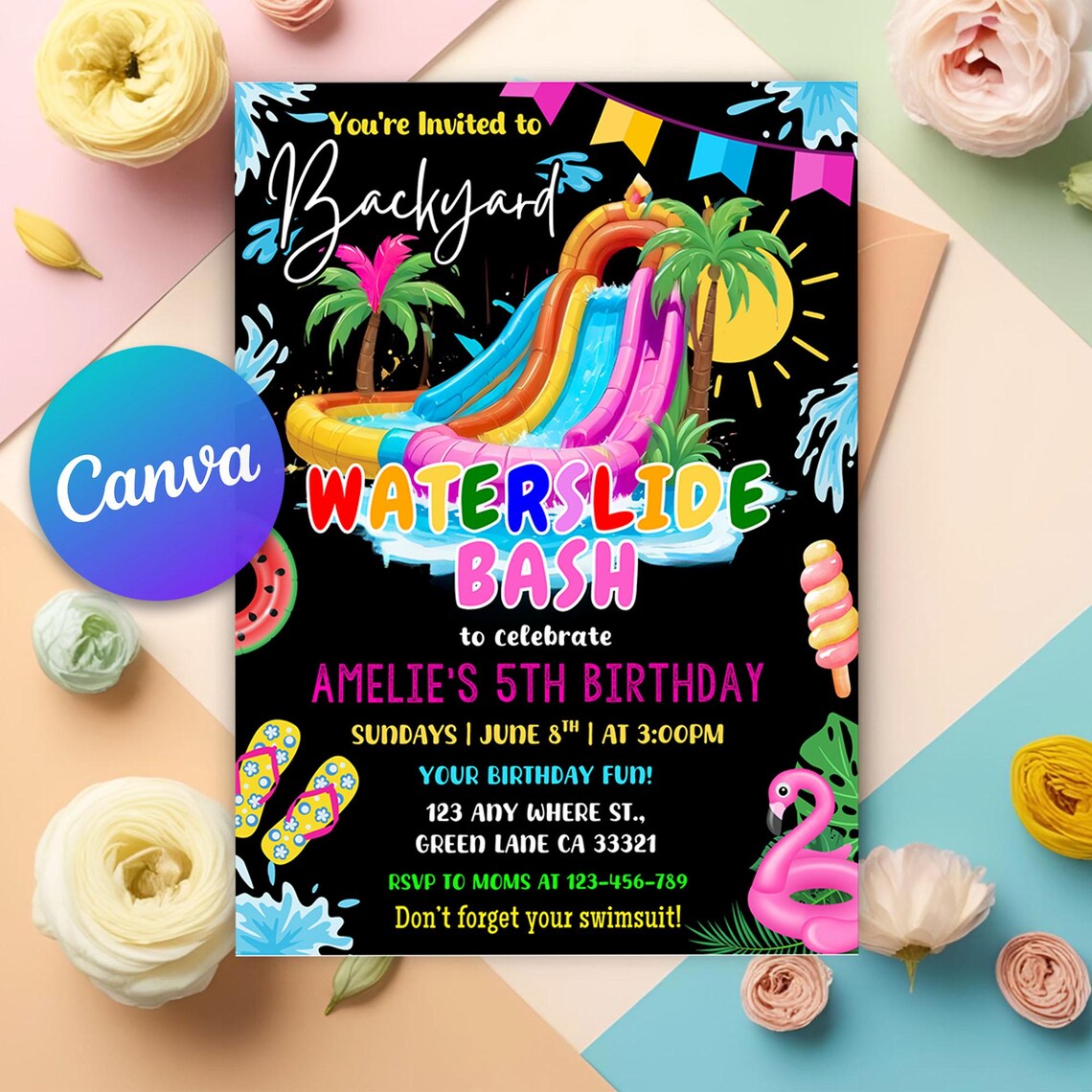 Waterslide Birthday Invitation, Boy or Girl Splash Party Invite ...