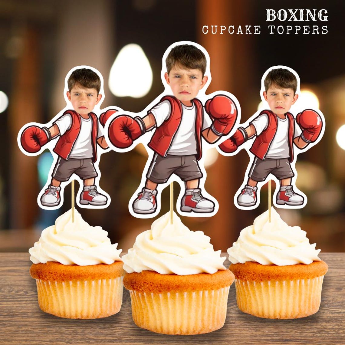 Boxing Birthday Cupcake Toppers – Custom Face Sports Party Decor ...
