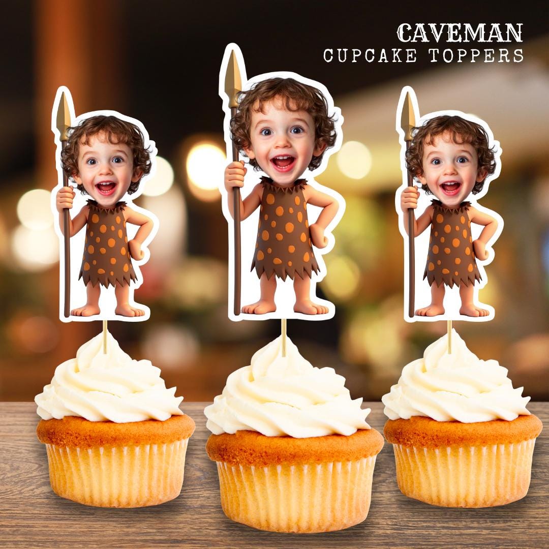 Editable Caveman Birthday Cupcake Toppers: Stone Age Party Decor ...