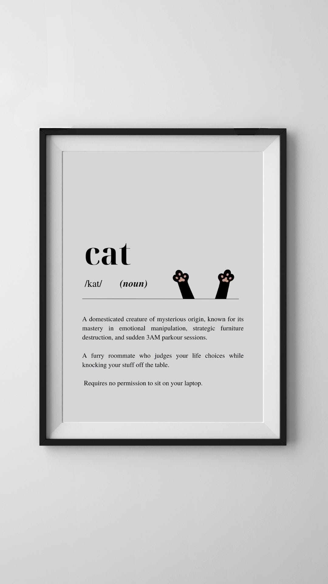 Cat Definition Print, Cat Wall Art, Feline Definition Wall Art, Funny ...
