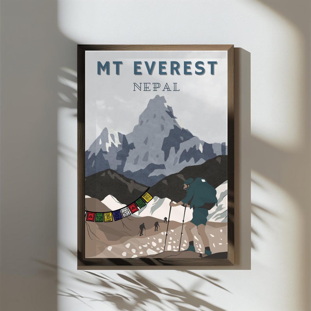 Mount Everest Poster, Himalaya Mountain, Nepal, Hiking Lover Gift for ...