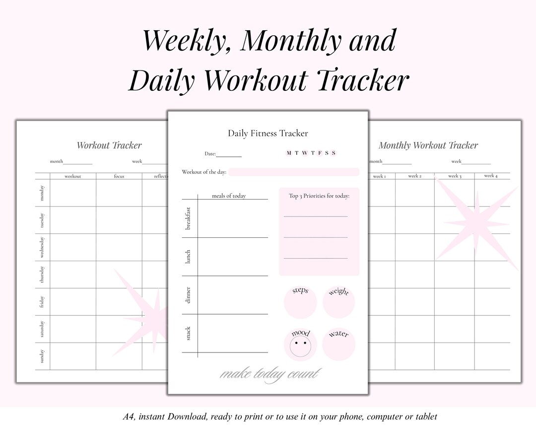 Fitness Tracker A4, Daily, Weekly, and Monthly Planner, Workout Journal ...