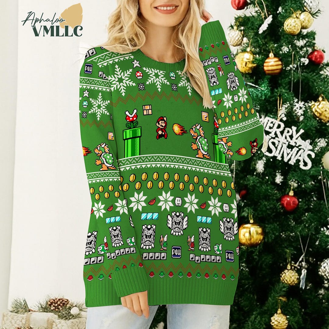 Super Mario Bros Ugly Christmas Sweater, Mario Bowser Ugly Christmas ...