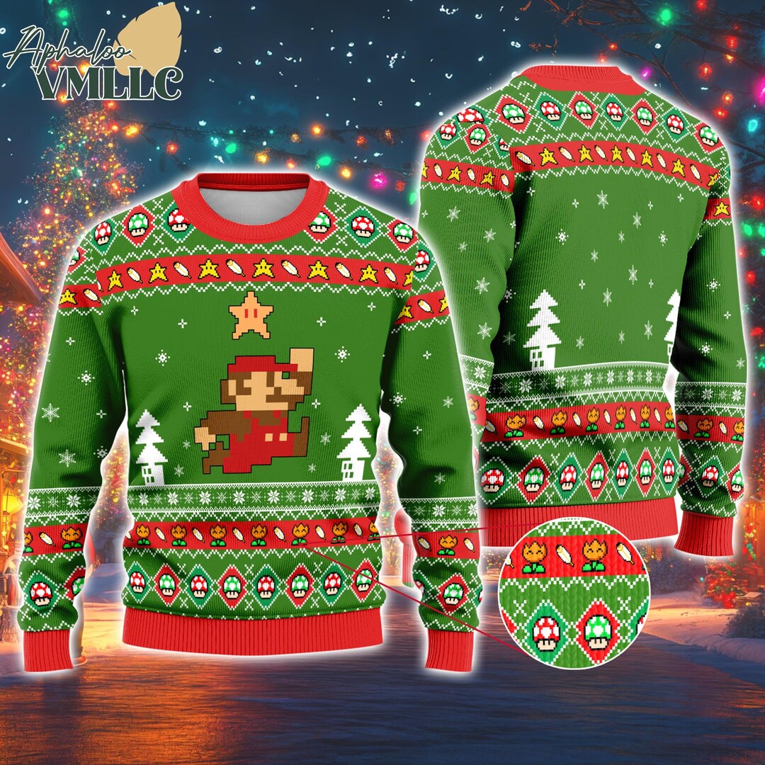 Super Mario Ugly Christmas Sweater, Super Mario Bros Christmas Sweater ...