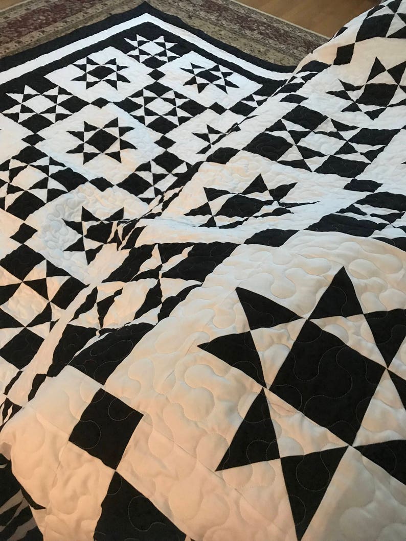 Quilt Black and White Ohio Star Reverse Color Blocks Queen | Etsy