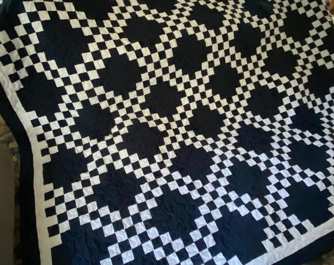 Quilt Double Irish Chain Navy and White Reversed Colors Queen Made to ...