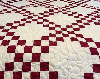 Red and White Double Irish Chain Quilt With Ohio Star, Queen Size - Etsy