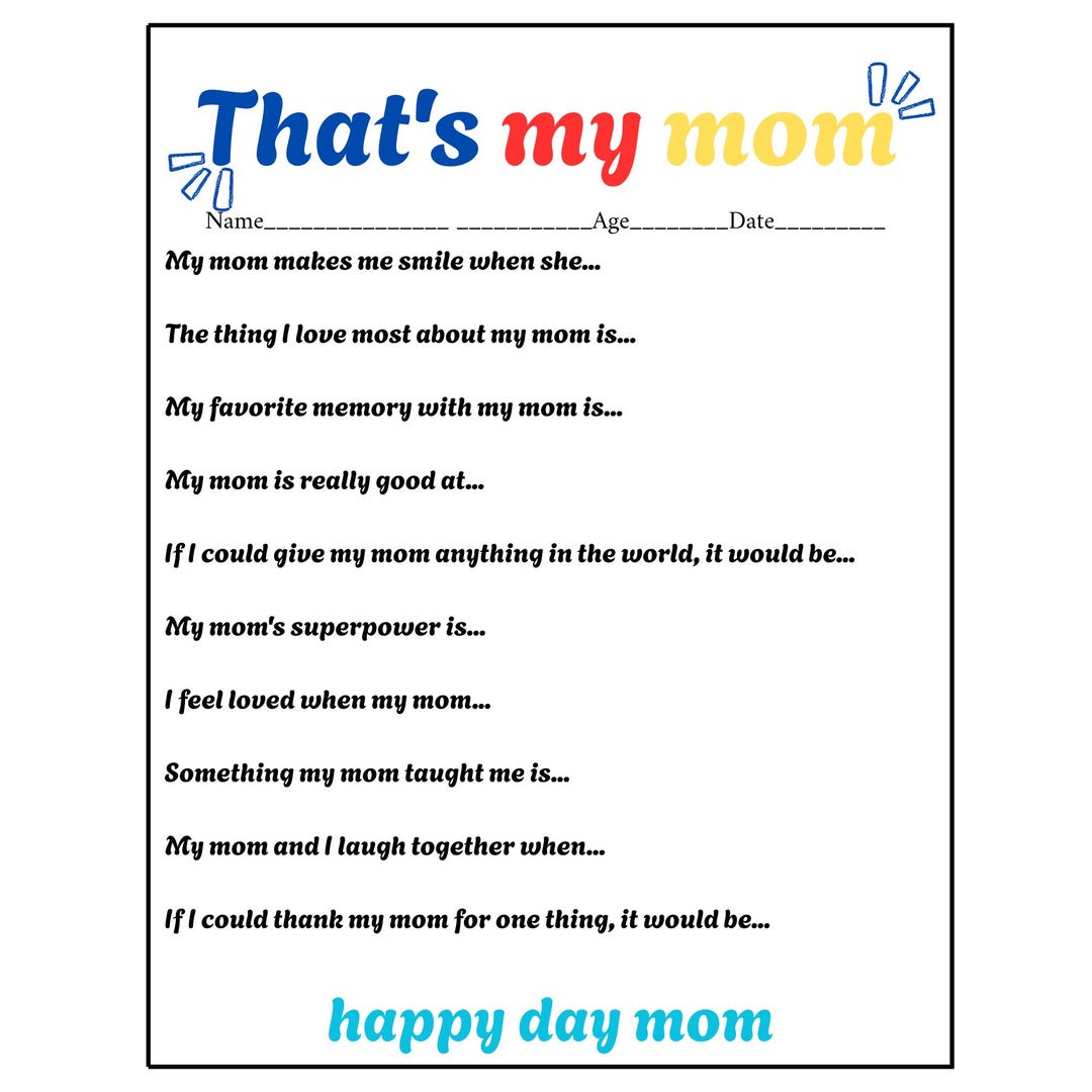 All About My Mom Mom Day Questionnaire PDF - Instant Download - Fill-in ...