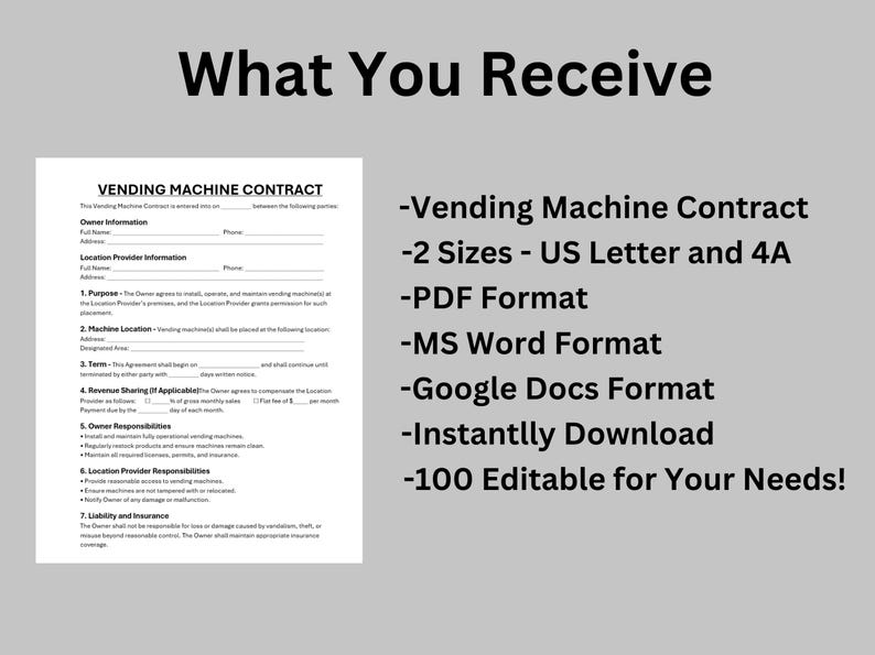 Editable Vending Machine Contract Template, Single Page Vending Rental ...