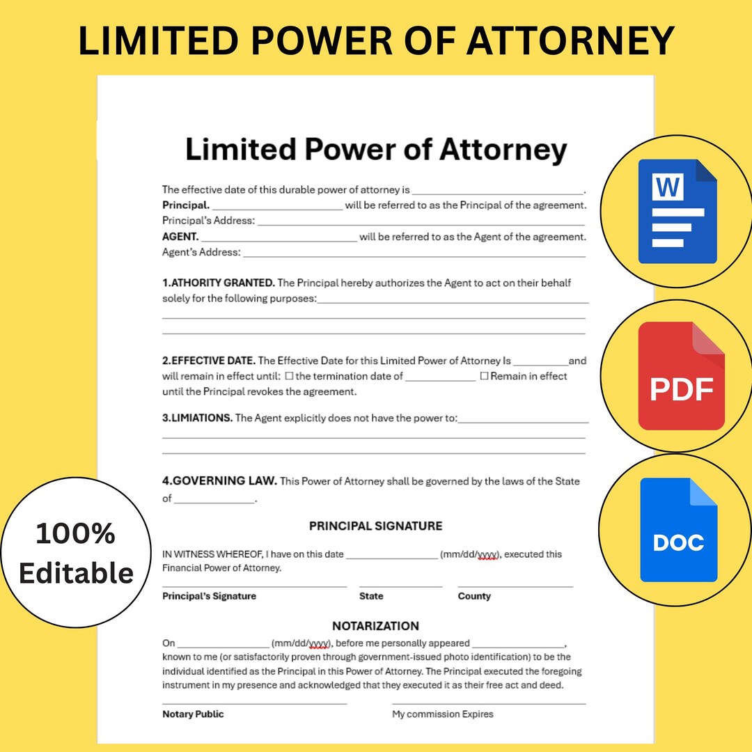 Power of Attorney Limited, Simple POA Form, Legal Form Document ...