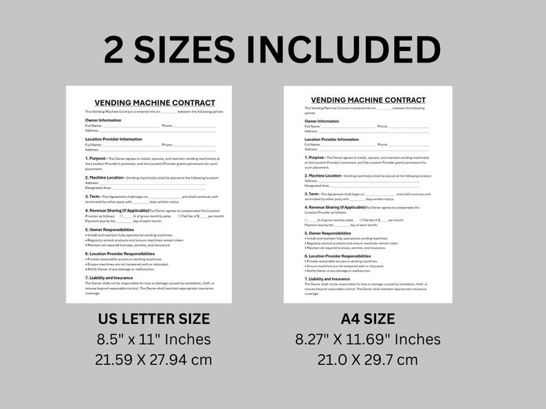 Editable Vending Machine Contract Template, Single Page Vending Rental ...