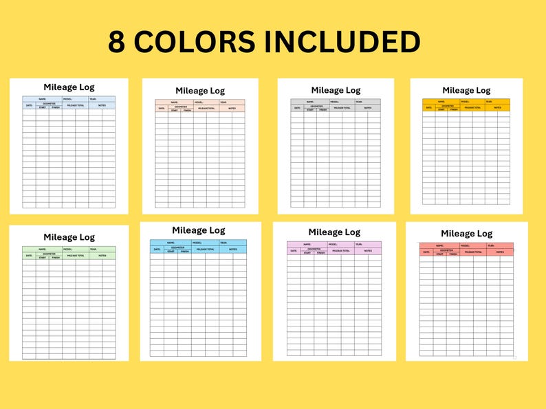 Mileage Log Tracker, Printable Mileage Tracker, Work Trip Mileage ...