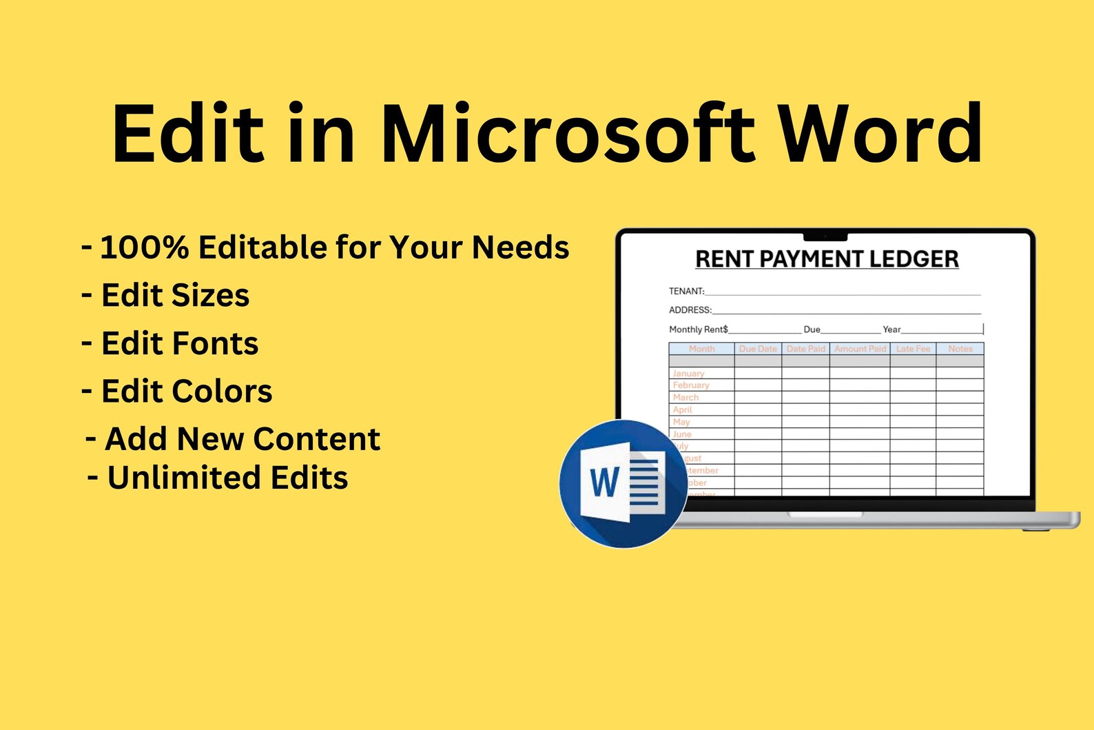 Editable Rent Payment Ledger Template, Printable Rental Payment Tracker ...