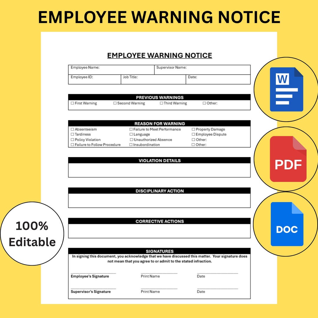 Employee Warning Notice Editable Template. Employee Discipline Template ...