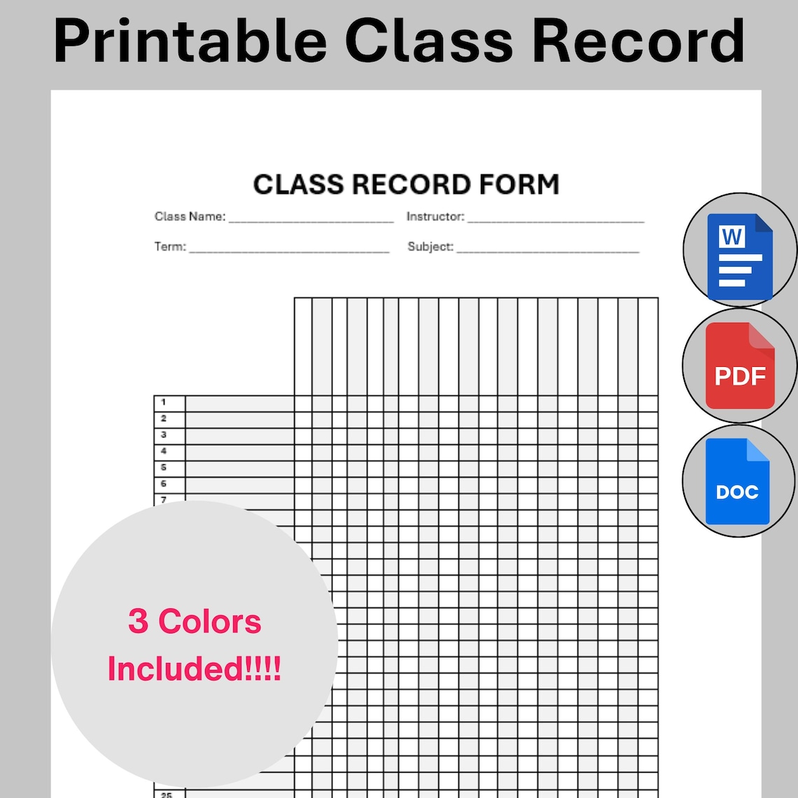 Printable Class Record Templates, Editable Student Grade Tracker ...