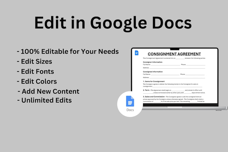 Editable Consignment Agreement Template, Single Page Consignment ...