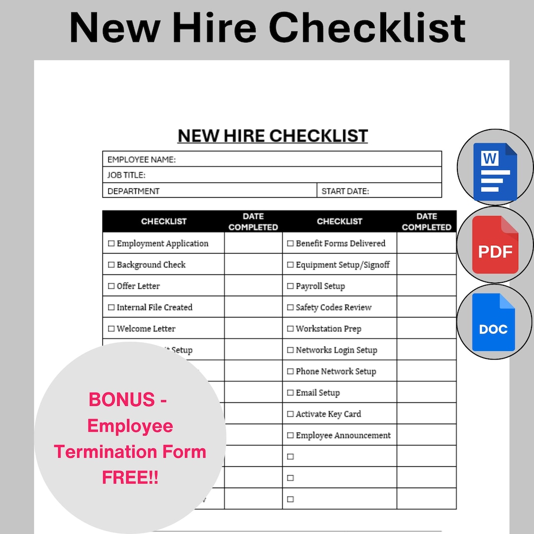 Editable New Hire Checklist Template. New Employee Small Business ...