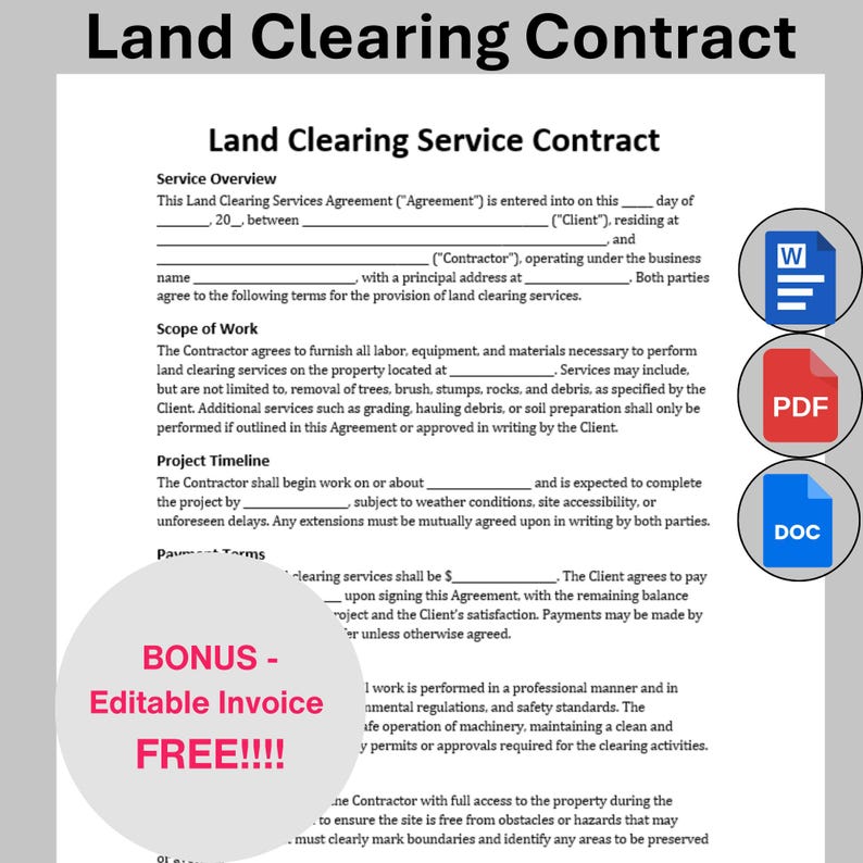 Land Clearing Contract Template, Customizable Land Management Form ...
