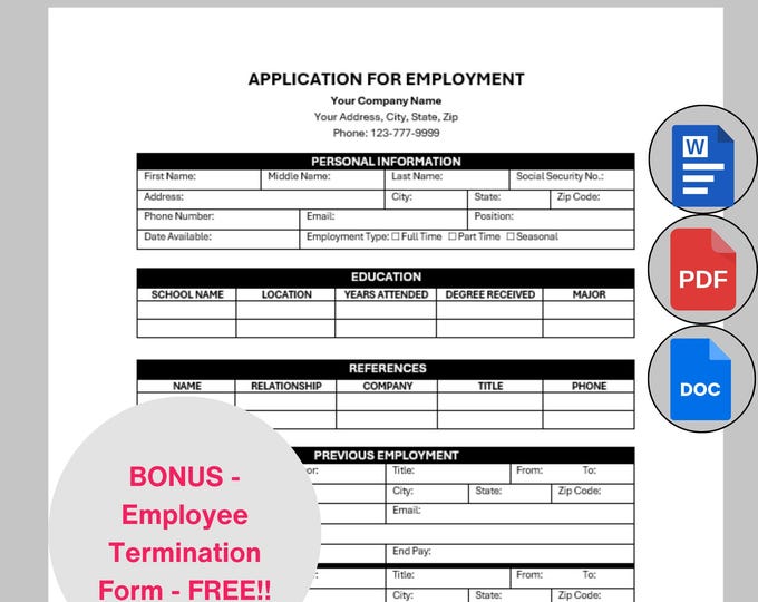 Application for Employment - Bilingual English/spanish - Etsy