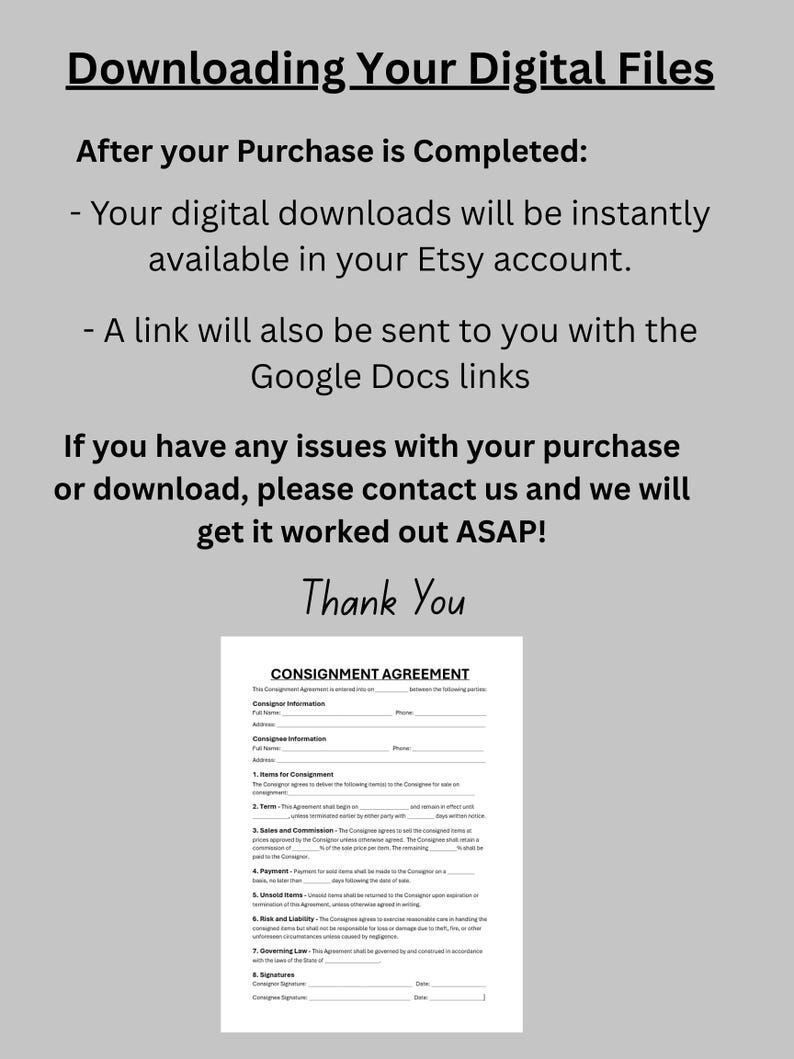 Editable Consignment Agreement Template, Single Page Consignment Contract Form, Printable ...