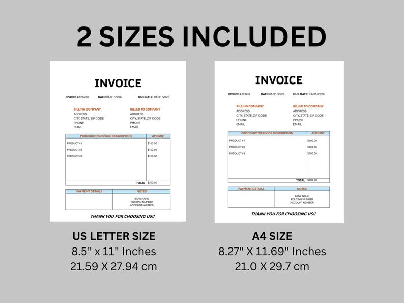 Editable Invoice Template, Printable Invoice, Custom Invoice Form ...