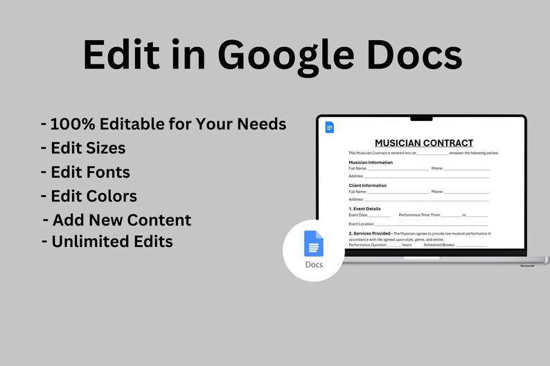 Editable Musician Contract Template, Single Page Musician Collaboration ...