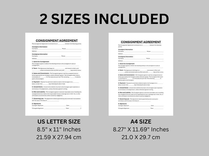 Editable Consignment Agreement Template, Single Page Consignment ...