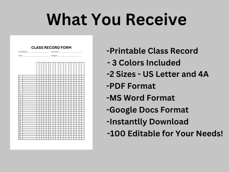 Printable Class Record Templates, Editable Student Grade Tracker ...