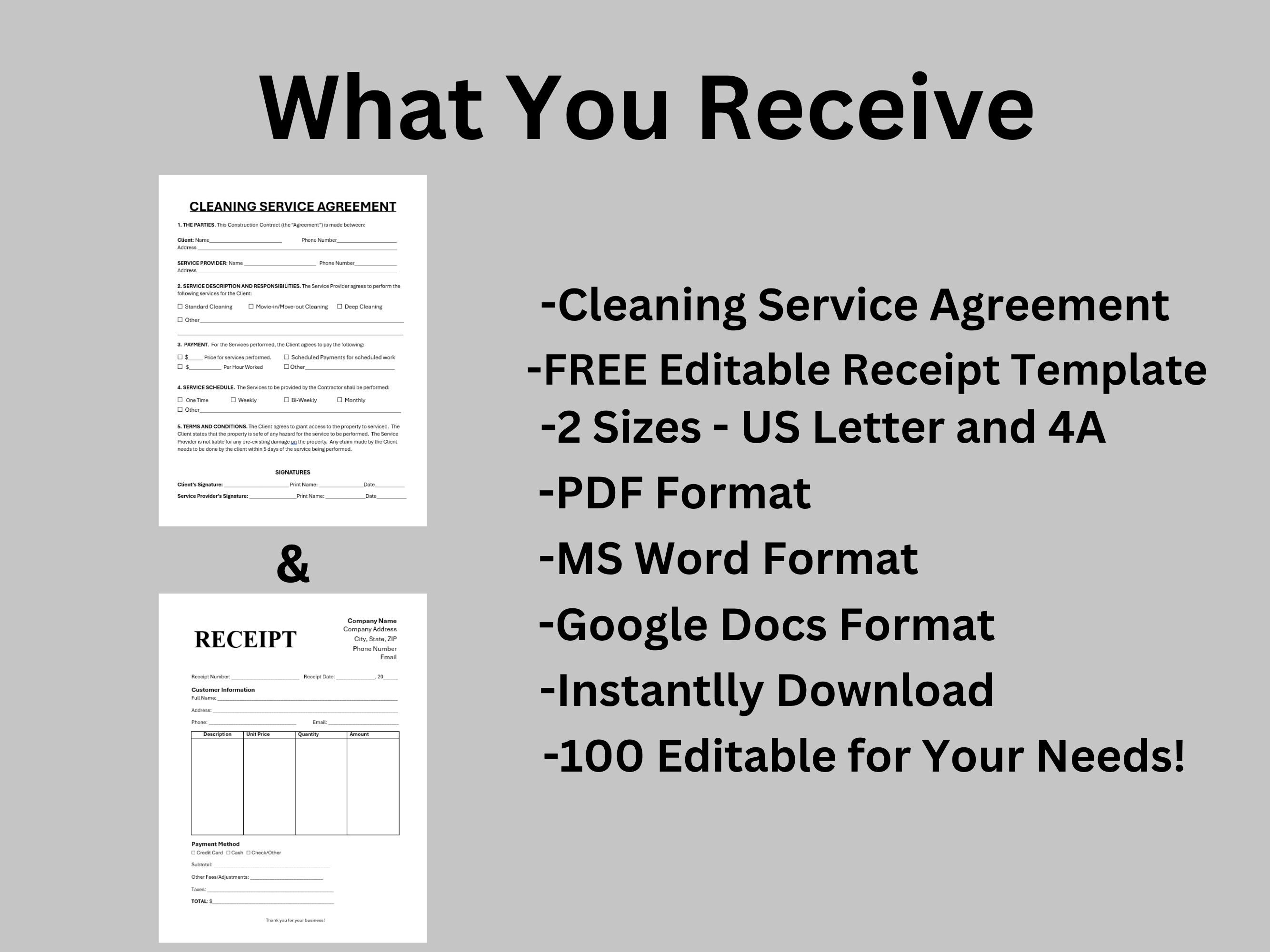 Editable Cleaning Service Agreement Template, Single Page Cleaning Lady ...