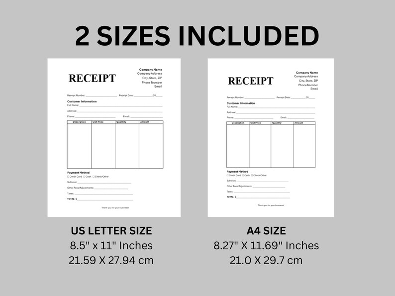 Receipt Template Sales Form, Editable Small Business Digital Receipt ...